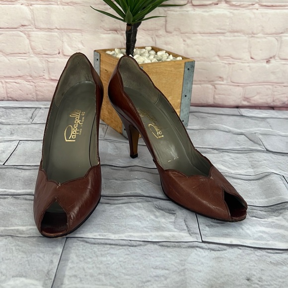 Pappagallo | Shoes | Pappagallo Vintage Dark Brown Open Toe Pumps Size ...